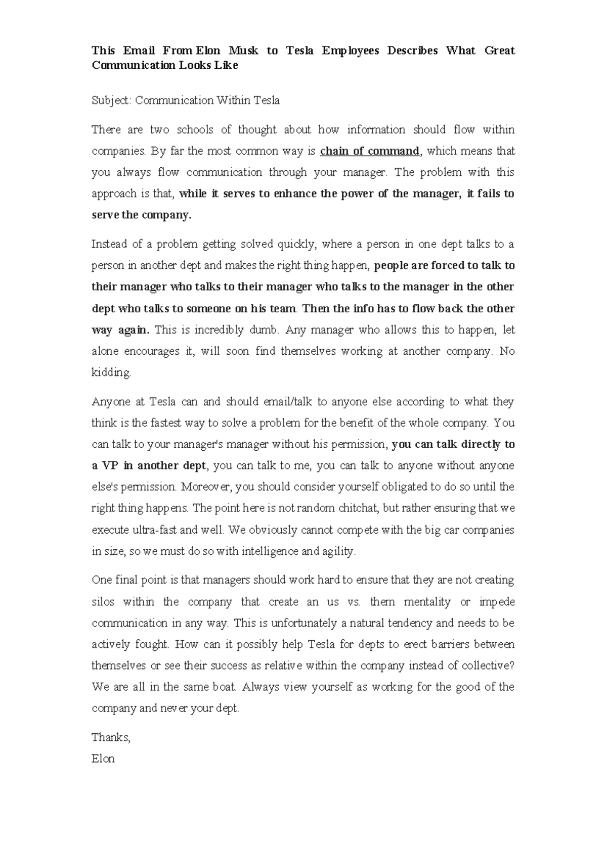 This Email From Elon Musk - By far the most common way is chain of ...