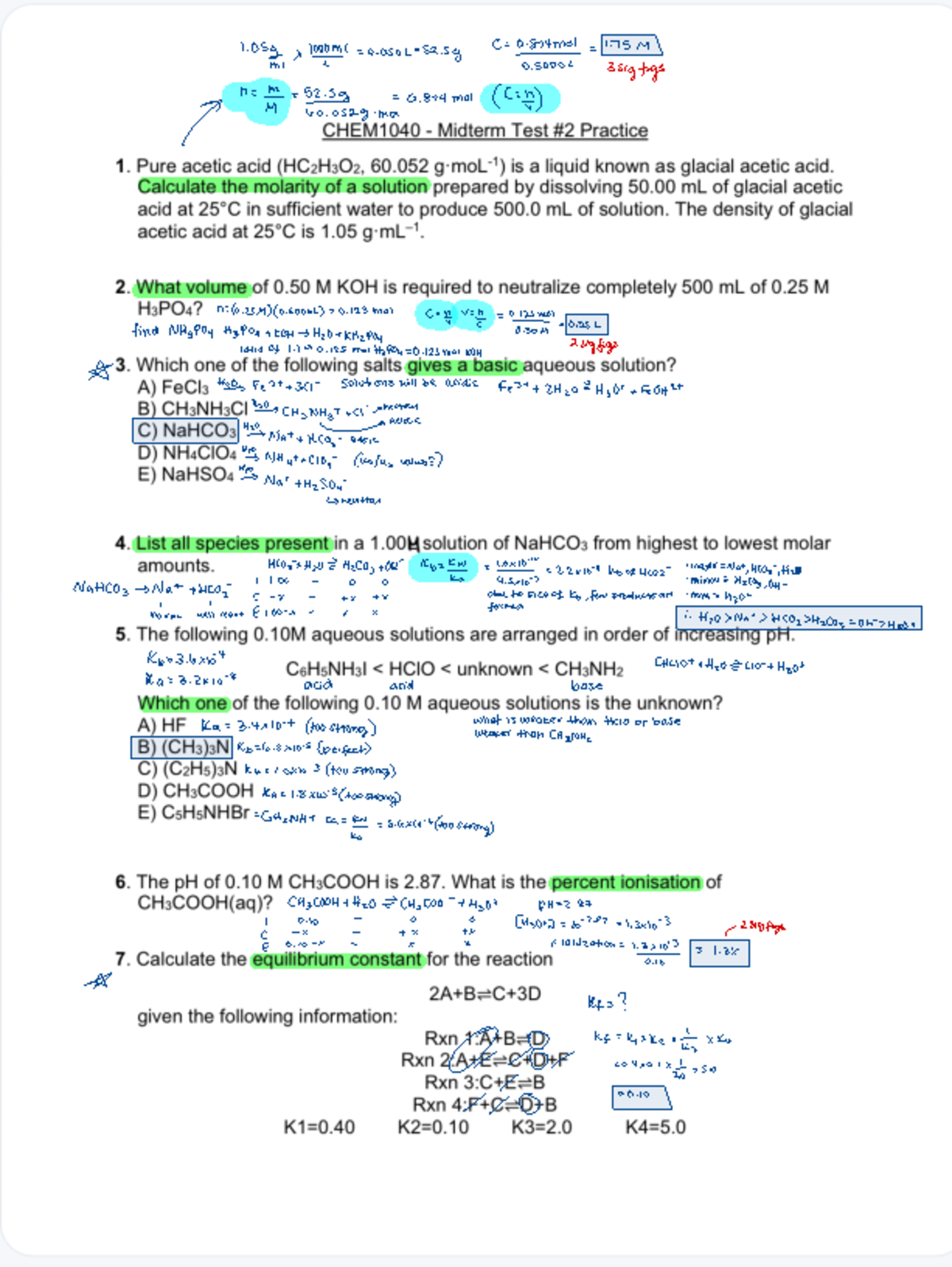 Chem (1040) Midterm 2 Exam Prep - Practice Solutions and Tips - Studocu