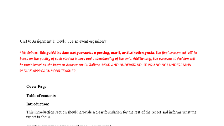 Unit 4: Assignment 1 Guide - Becoming an Event Organizer - Studocu