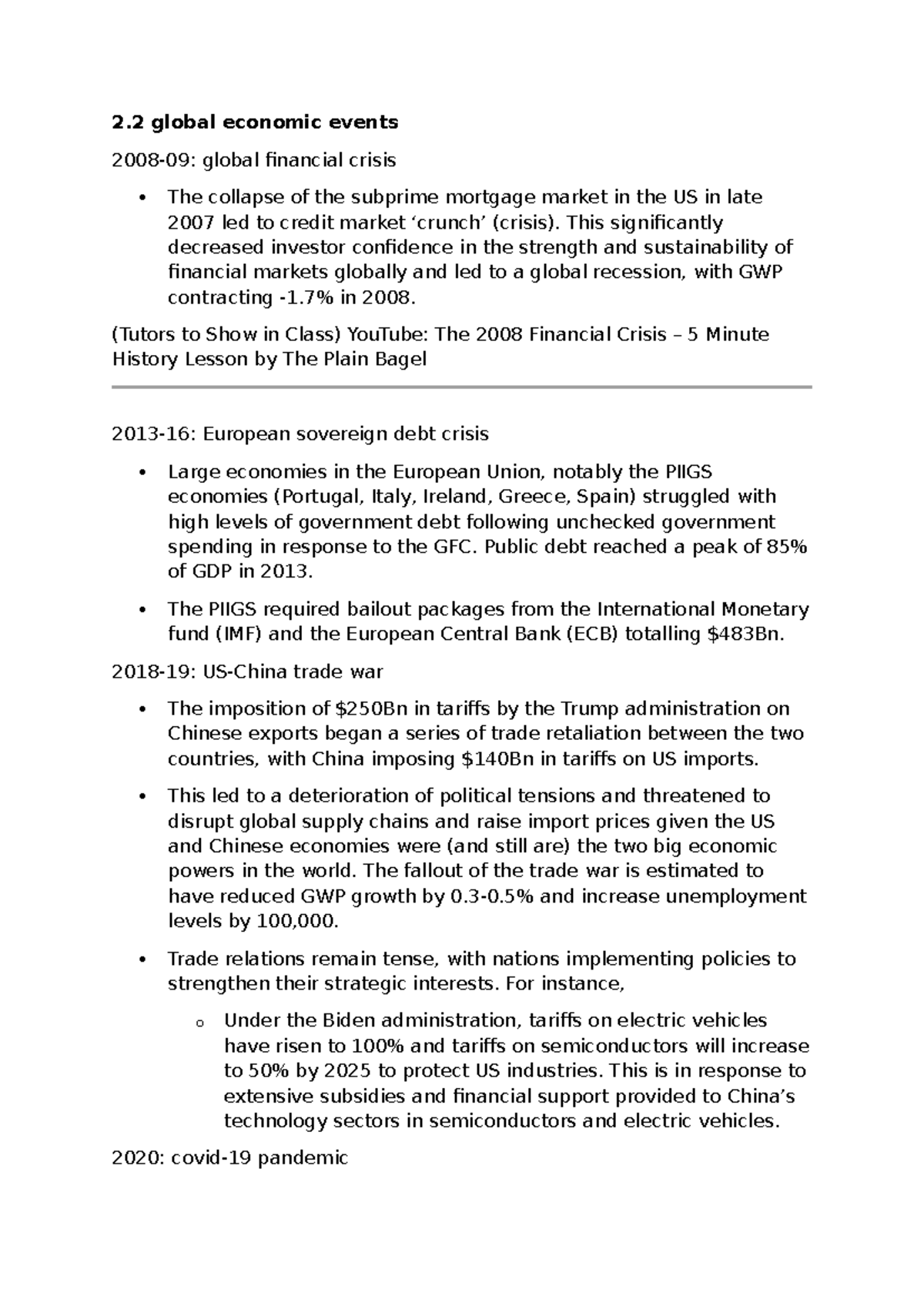 2.2 Global Economic Events: Financial Crises and Recovery Trends - Studocu