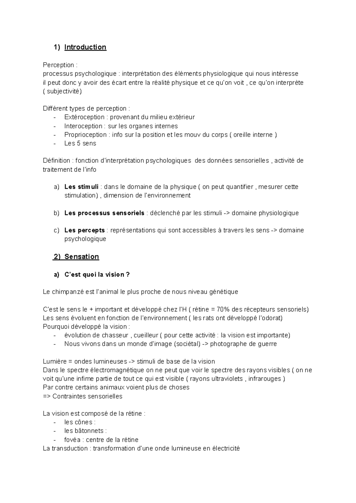 UE2-Cognitif Simon - CM sur la Perception et les Sensations - Studocu