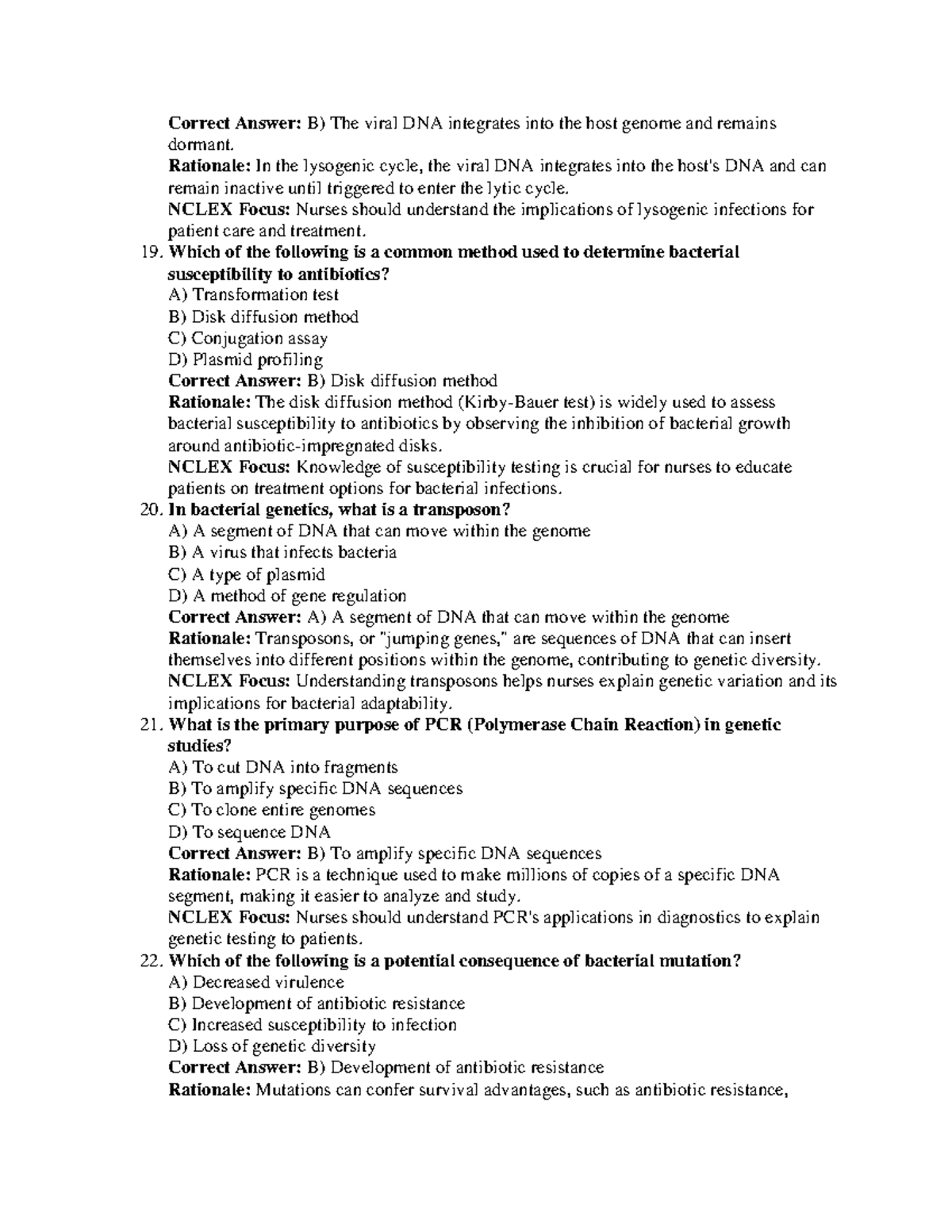 Genetics Test Bank: NCLEX Focus on Bacterial Genetics & Infections ...