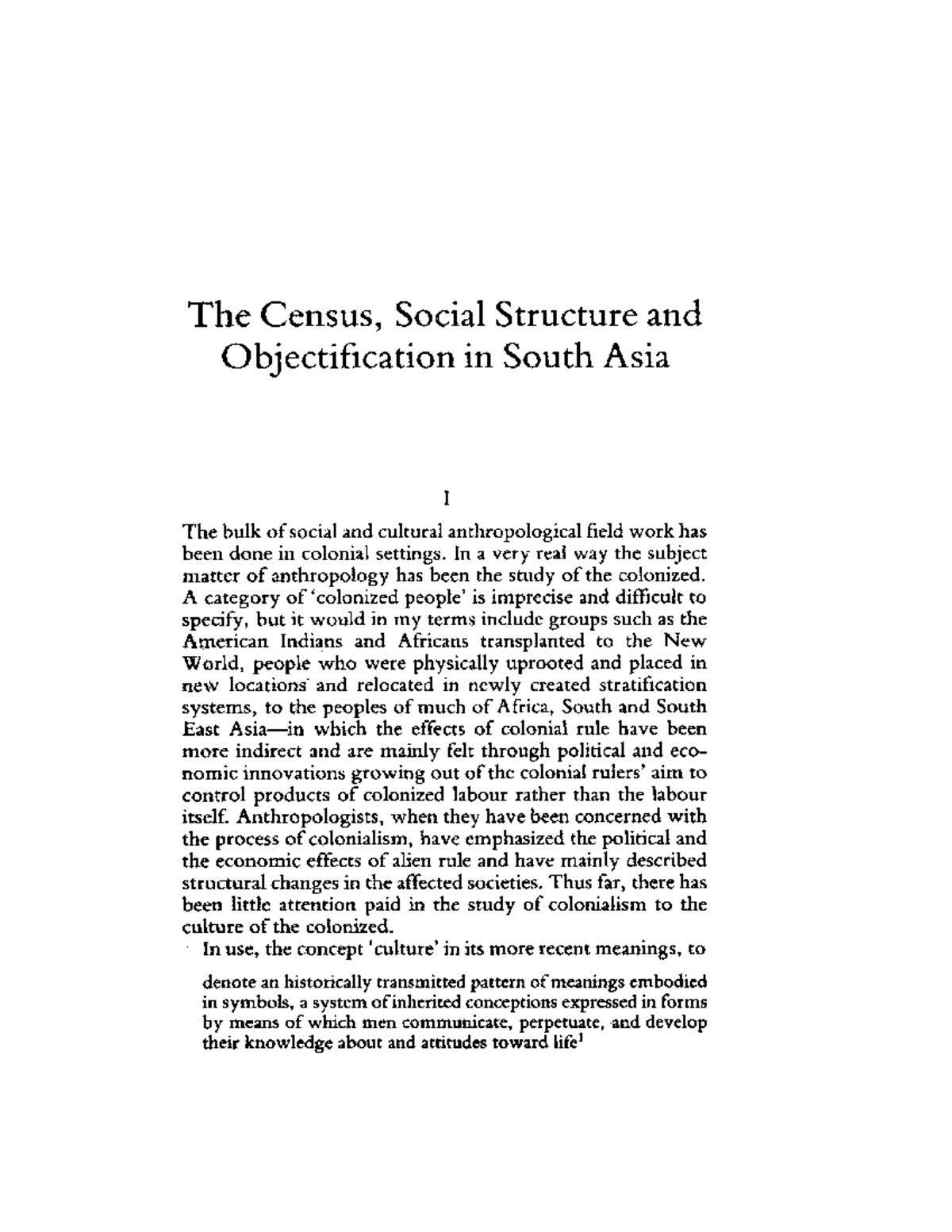 Census, Social Structure, and Objectification in South Asia: A Study ...