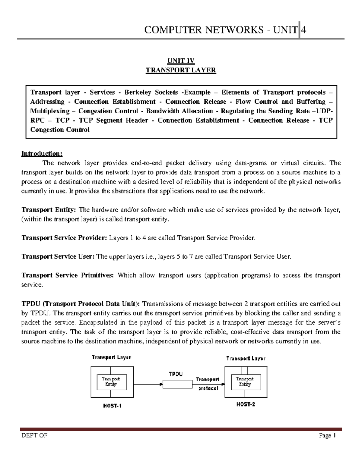 Computer networks CSE 101: Unit 4 transport layer overview - Studocu