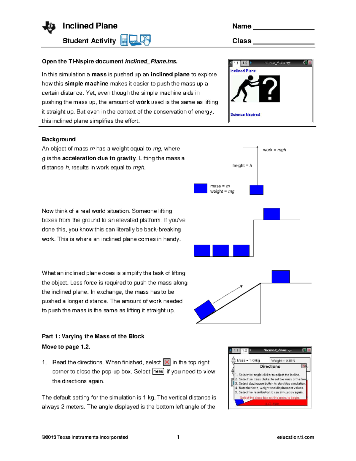 Inclined Plane Simulation Activity - Student Guide - Studocu