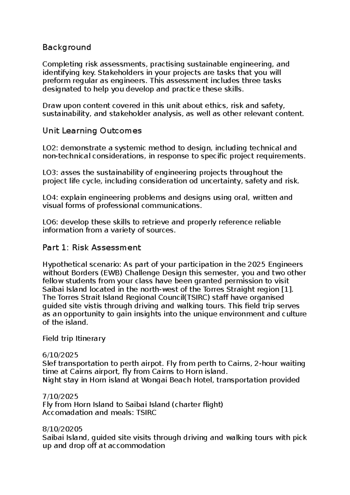Assignment 2 Plan: Risk Assessment & Stakeholder Analysis for EWB Challenge 2025 - Studocu