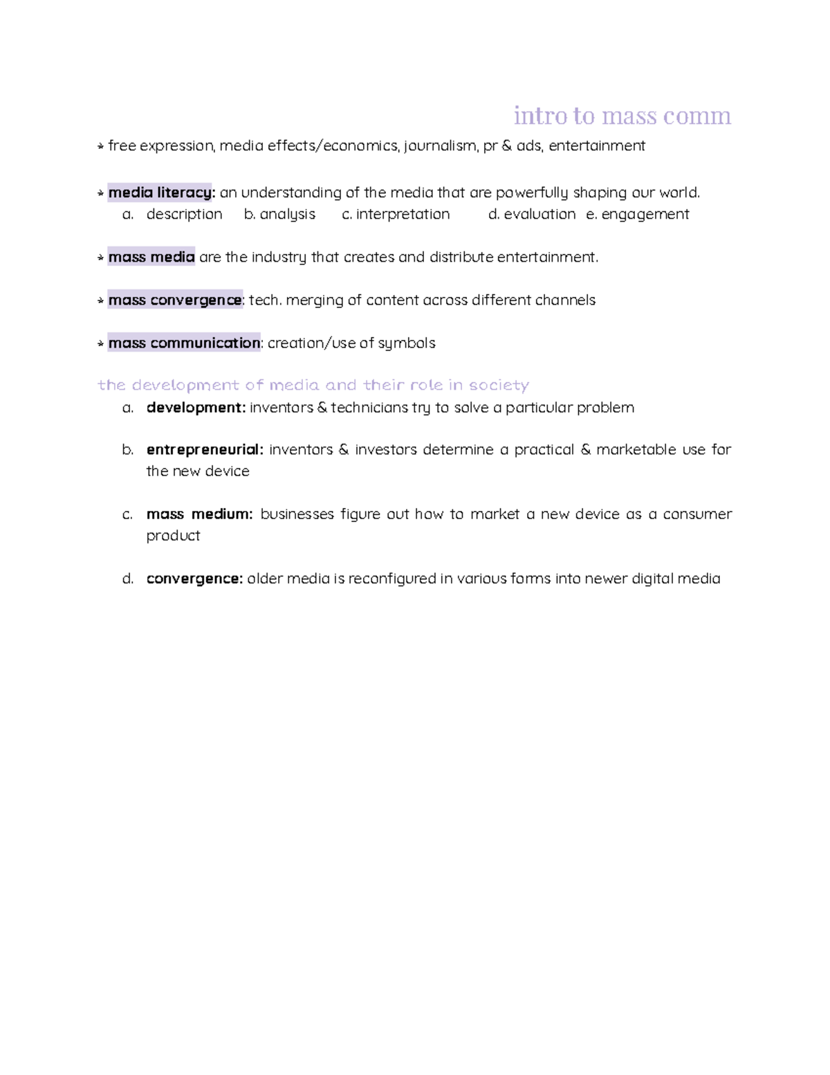 Comm. 101 - Intro to Mass Communication Overview and Key Concepts - Studocu