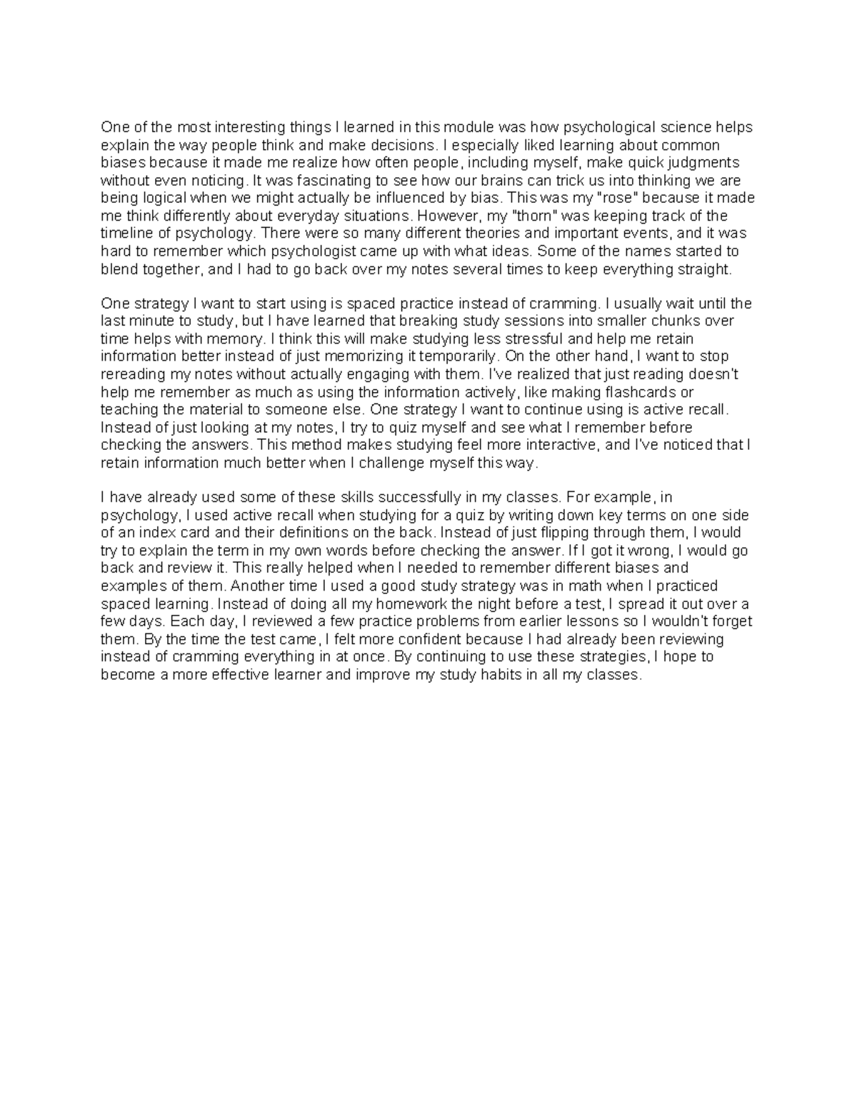 Psychology 101: Reflection on Learning Strategies and Biases - Studocu