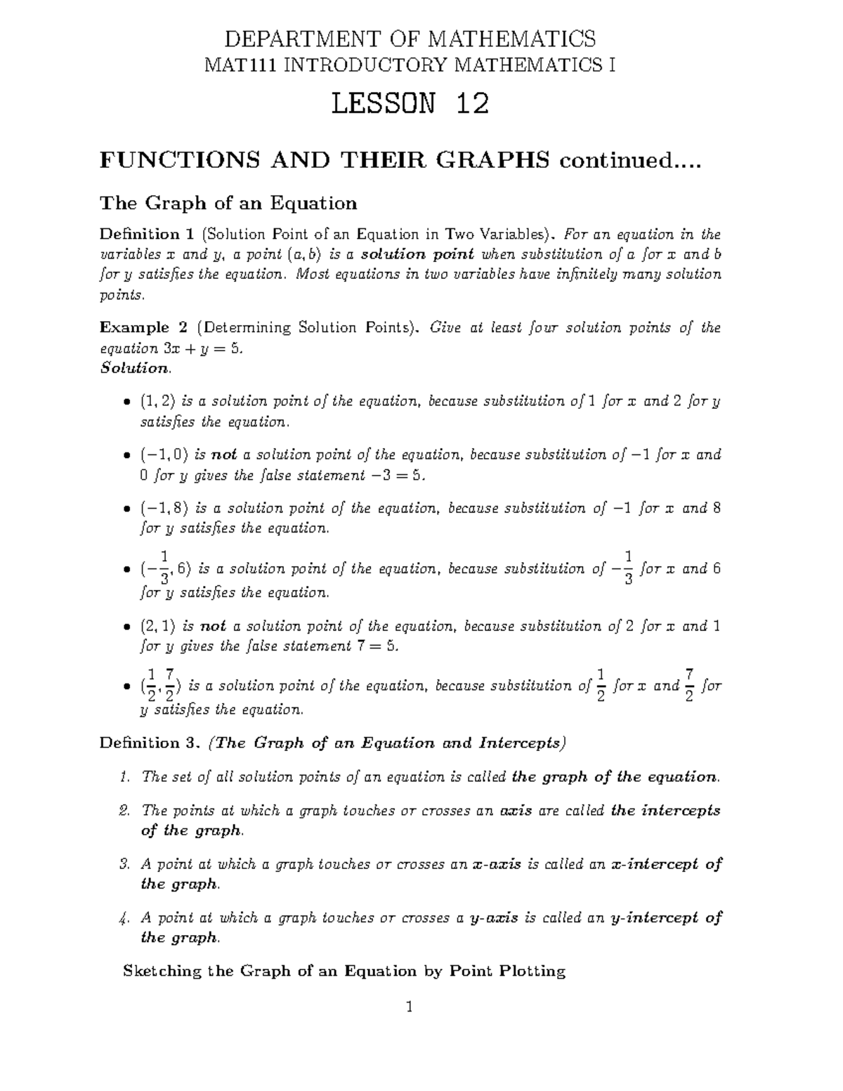 MAT111 Introductory Mathematics I: Lesson 12 - Functions & Graphs - Studocu