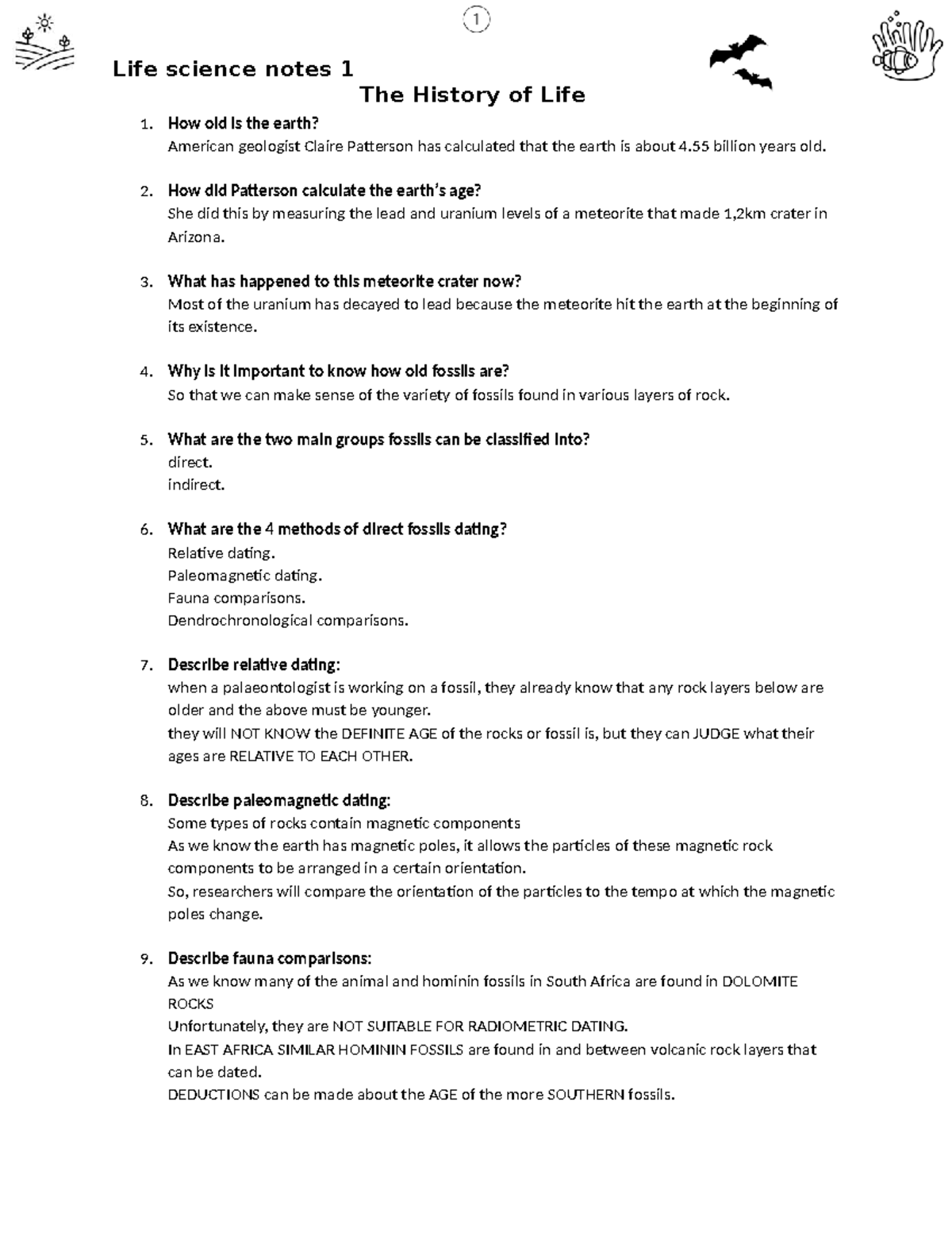 Life Science history of life notes - The History of Life 1. How old is ...