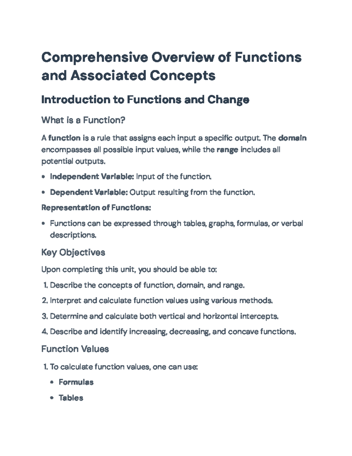 Comprehensive Overview of Functions and Concepts (MATH101) - Comprehensive Overview of Functions ...