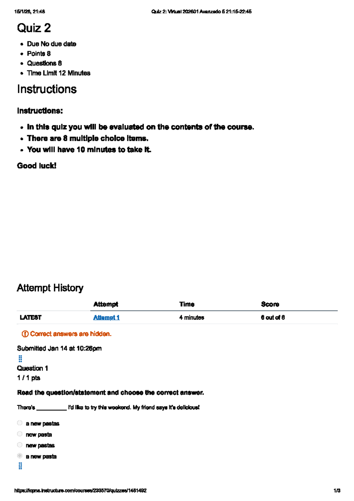 21:48 Quiz 2: Virtual 202601 Avanzado 5 Assessment Details - Studocu