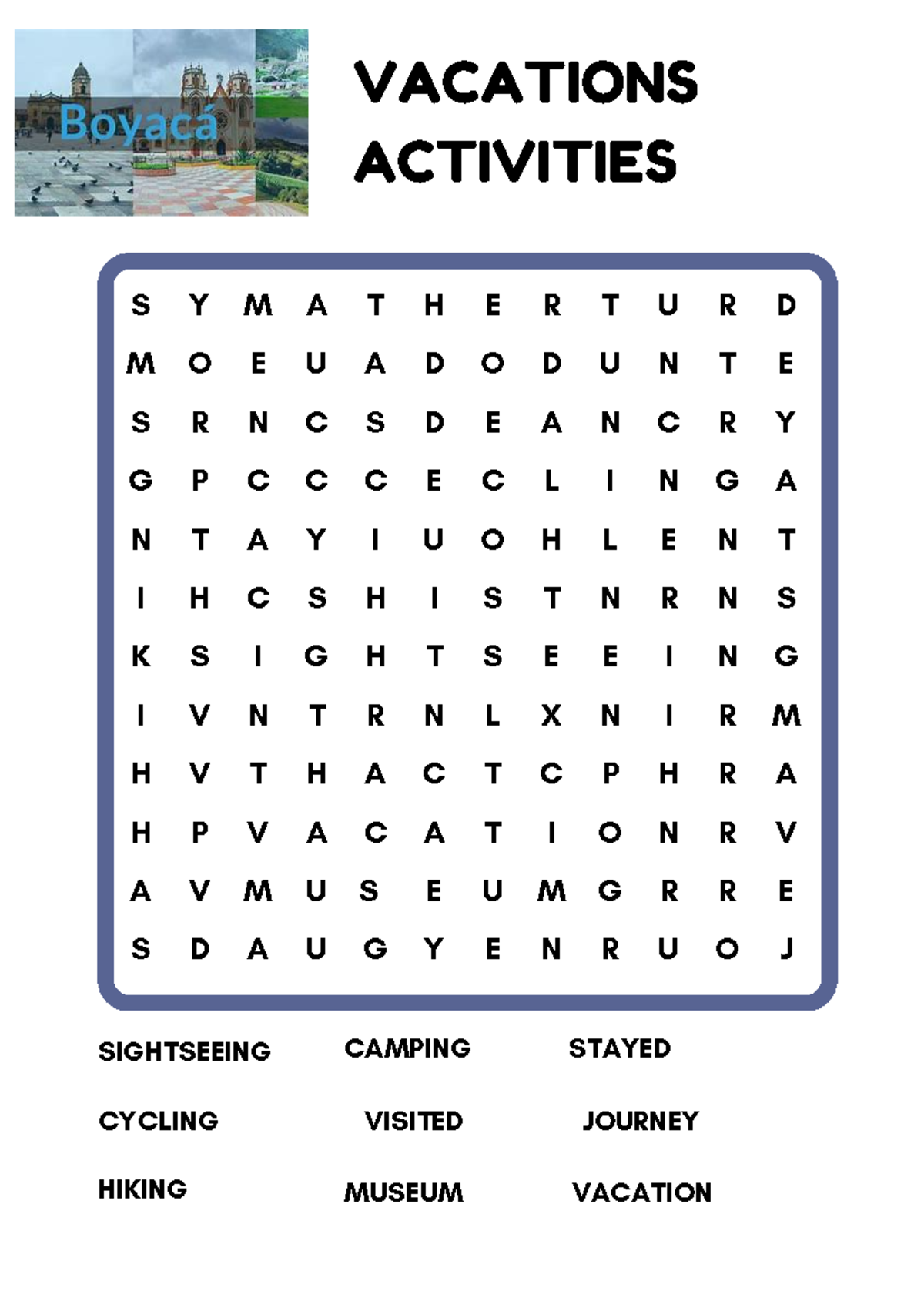SOPA DE Letras: Vacation Activities and Adventures Guide - Studocu