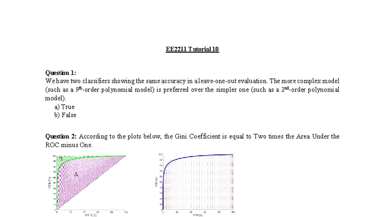 EE2211 Tutorial 10: Classification and Confusion Matrices Questions - Studocu