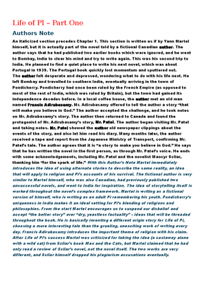 Life of pi summary - Summaries per chapter of the novel- Life of Pi ...