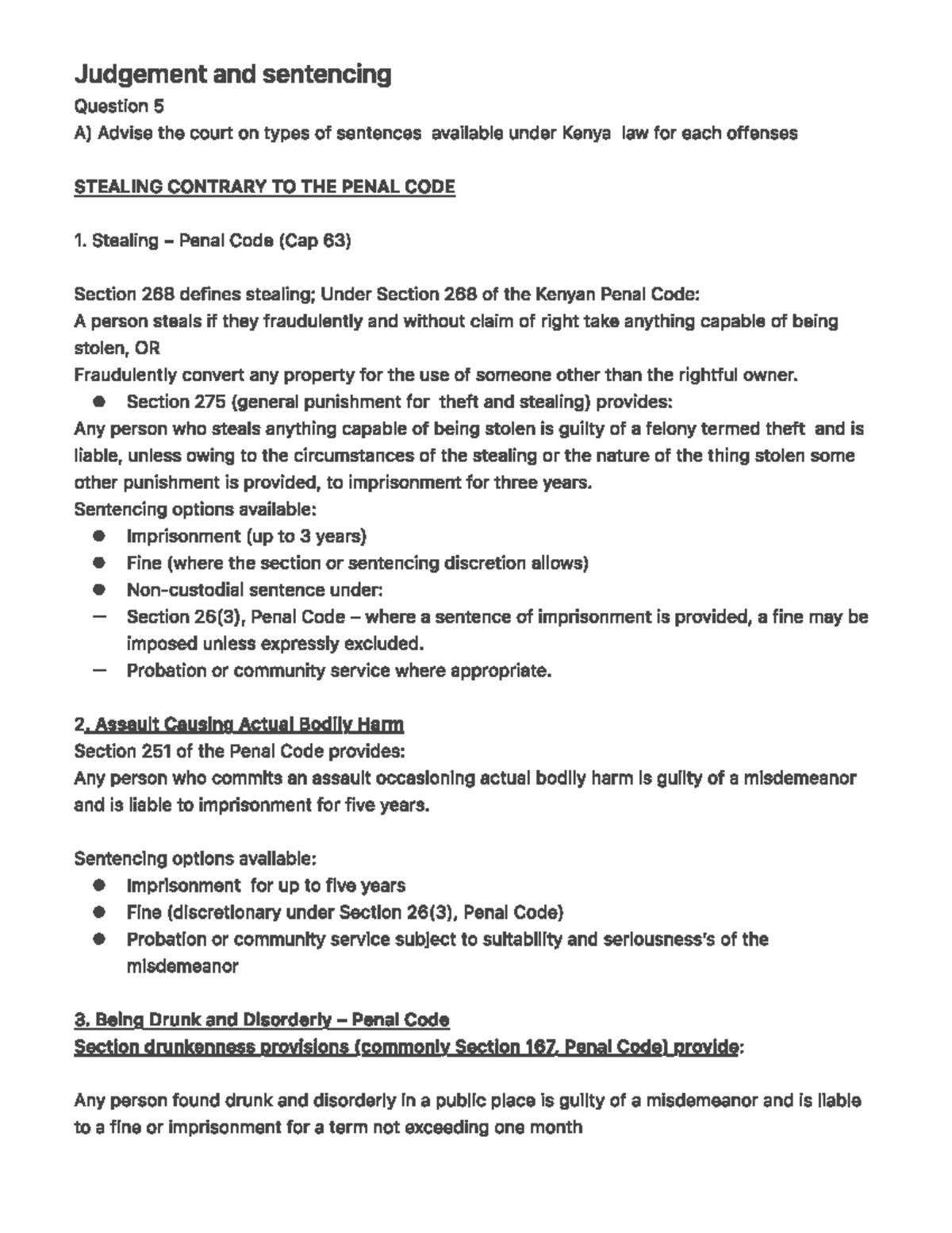 Judgement & Sentencing: Types of Sentences Under Kenyan Law (CRIM 5 ...