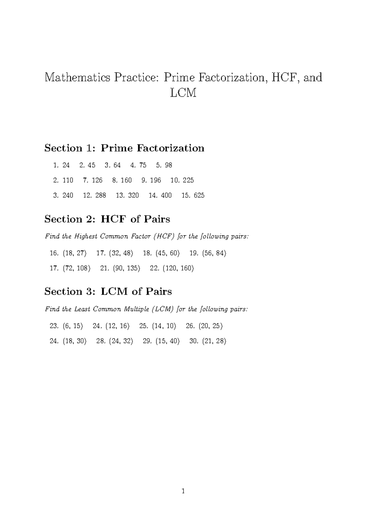 Mathematics Practice: Prime Factorization, HCF & LCM (HCFLCM 1) - Studocu