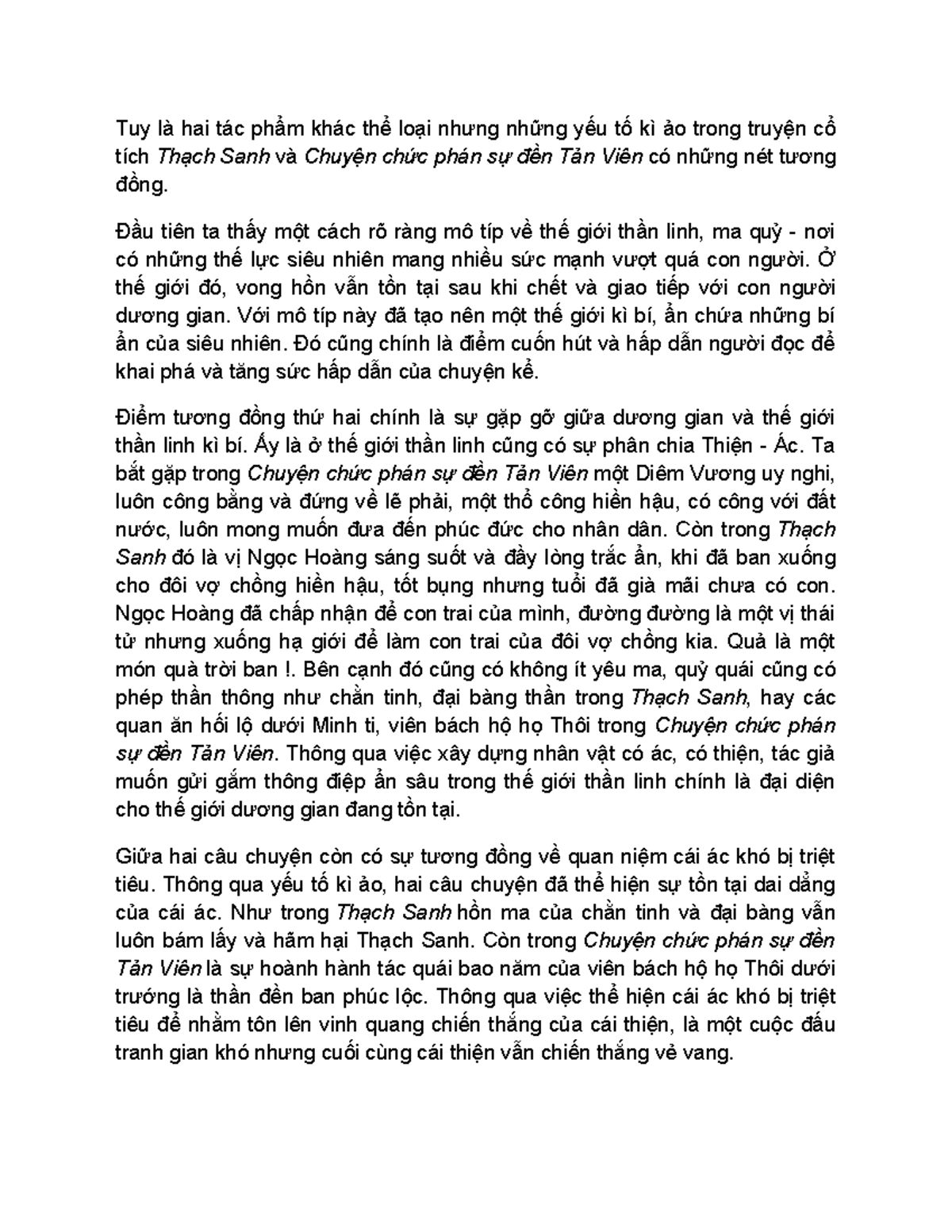So sánh yếu tố kì ảo trong Chuyện chức phán sự đền Tản Viên và Thạch ...