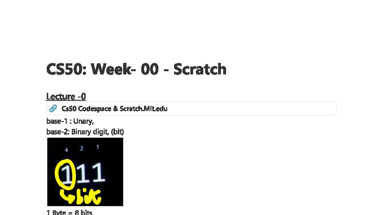 CS50: 00 Scratch Lecture - Understanding Binary and ASCII Codes - Studocu