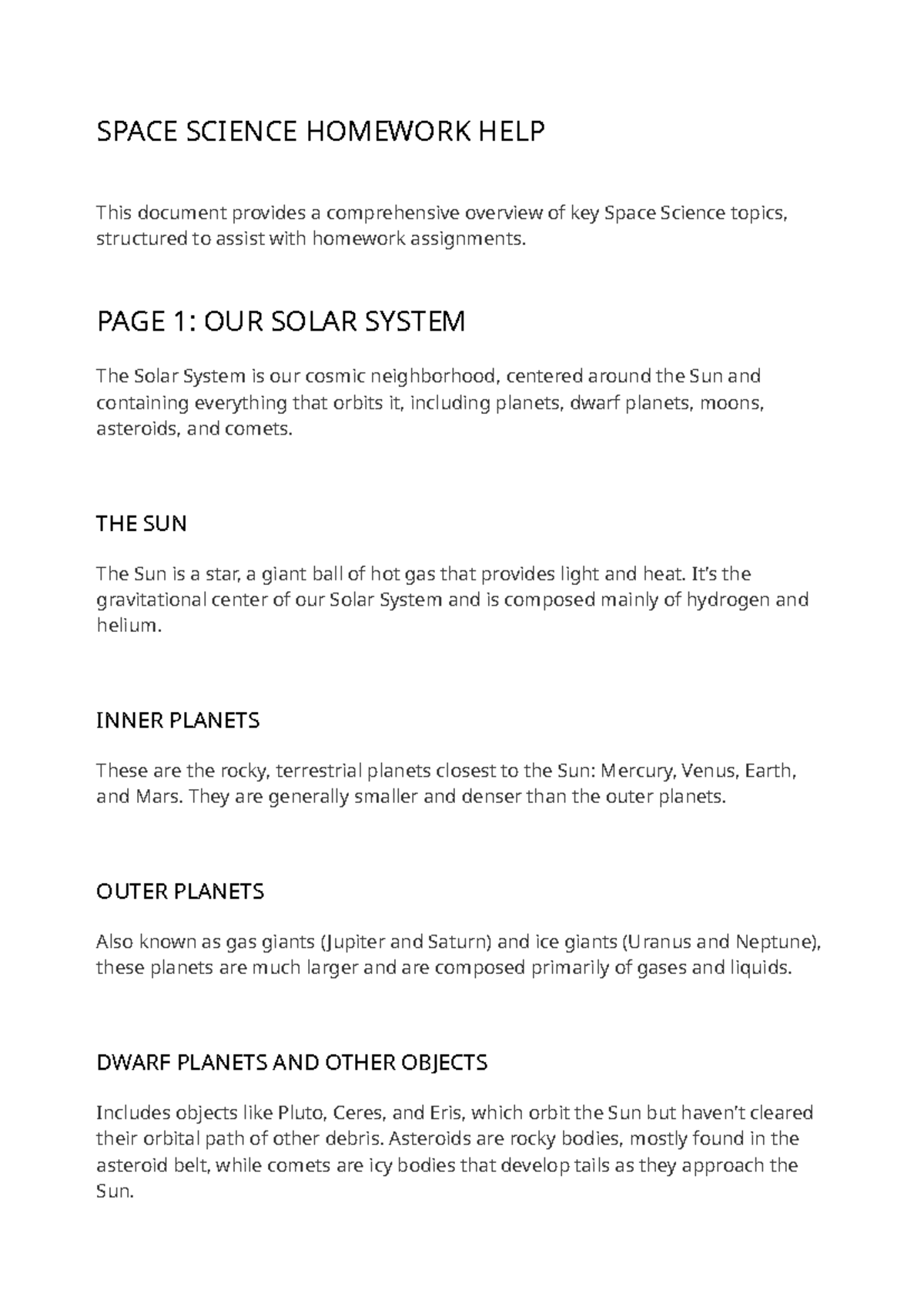 Space Science HW Help: Key Topics Overview - Studocu