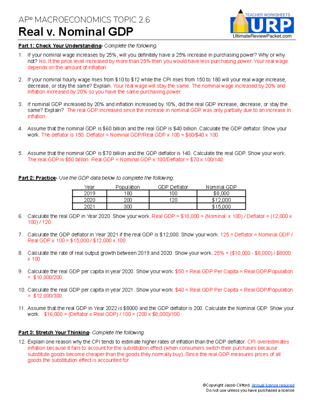AP MACROECONOMICS Topic 2.6: Understanding Real vs. Nominal GDP Answers ...