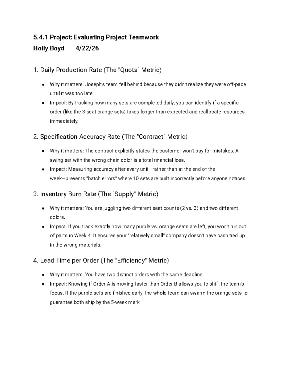 5.4.1 Project: Metrics for Evaluating Teamwork Efficiency - Studocu