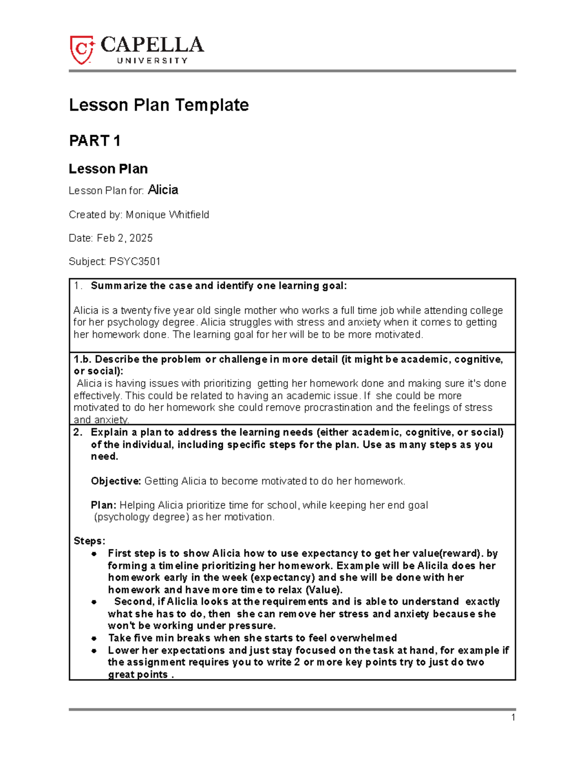 Cf lesson plan template - Lesson Plan Template PART 1 Lesson Plan ...