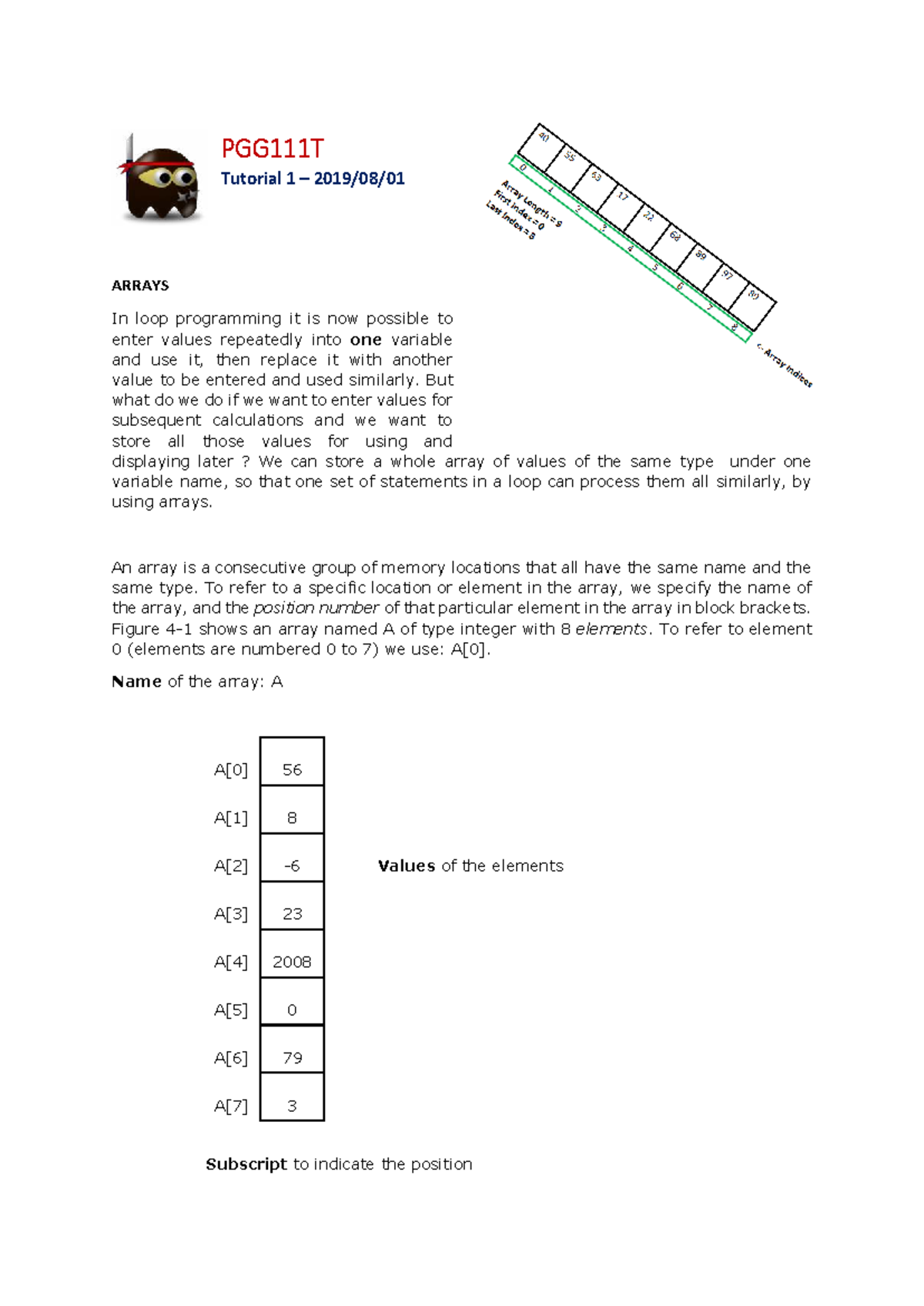 PGG211T Tutorial 1 - Understanding Arrays in Programming - Studocu