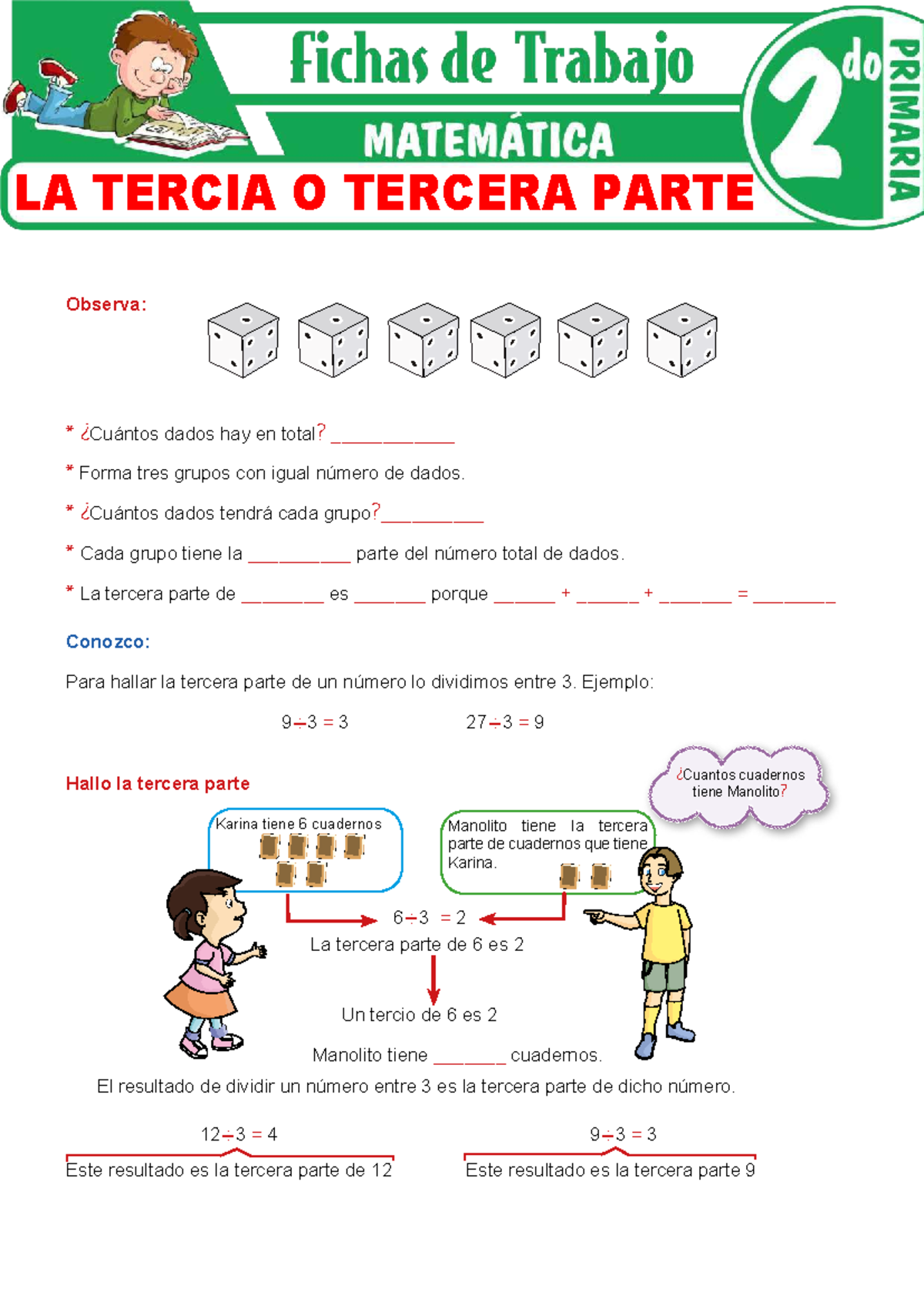 Ficha: La Tercia o Tercera Parte para 2° Grado de Primaria - Studocu