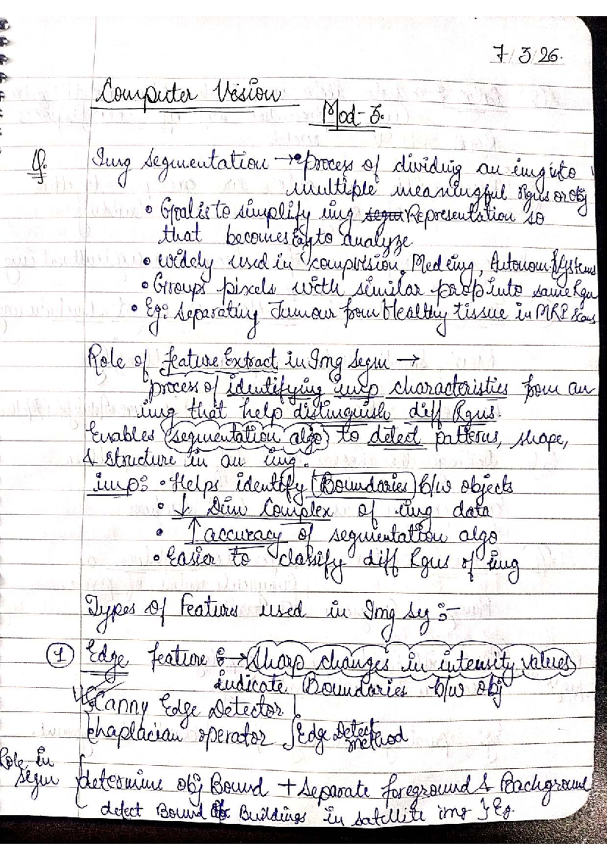 Computer Vision MTE Notes - Image Segmentation and Feature Extraction ...