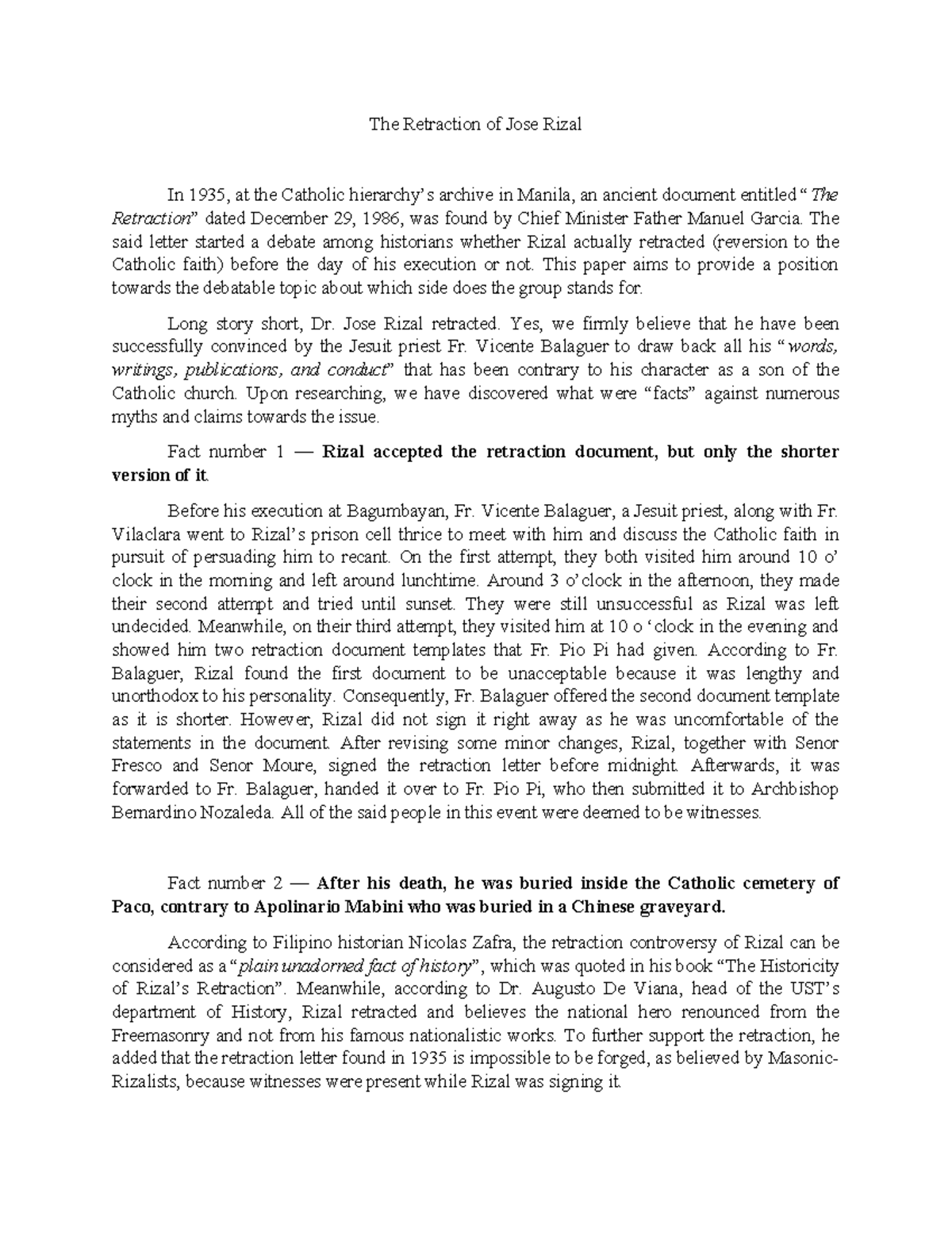 The Retraction of Jose Rizal: Analyzing the 1935 Controversy - Studocu