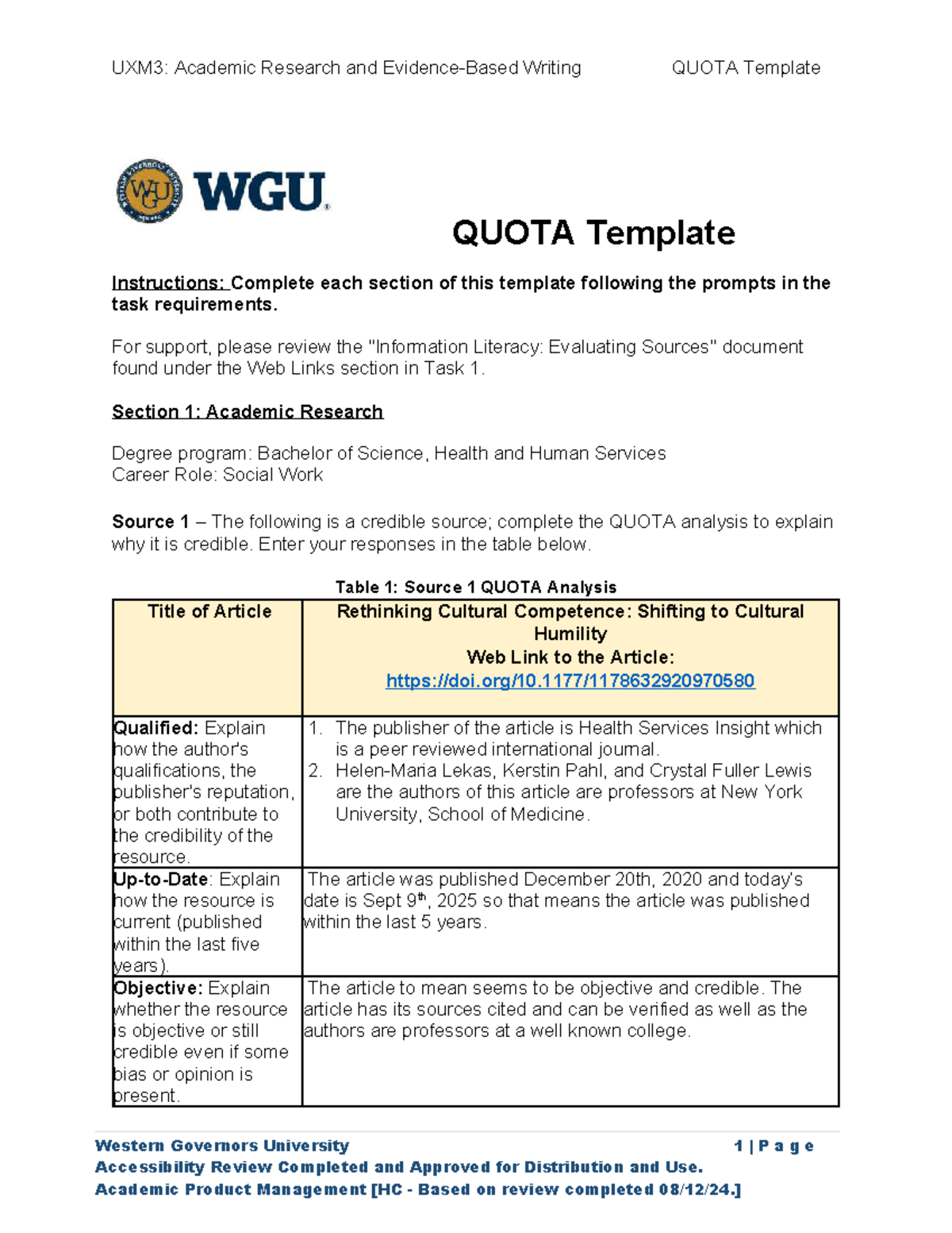 UXM3: QUOTA Template for Academic Research in Social Work - Studocu