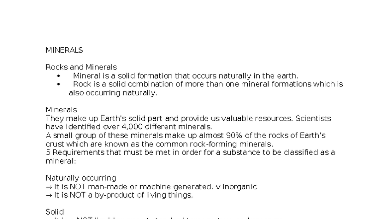 Minerals and Rocks: Understanding Their Formation and Properties - Studocu