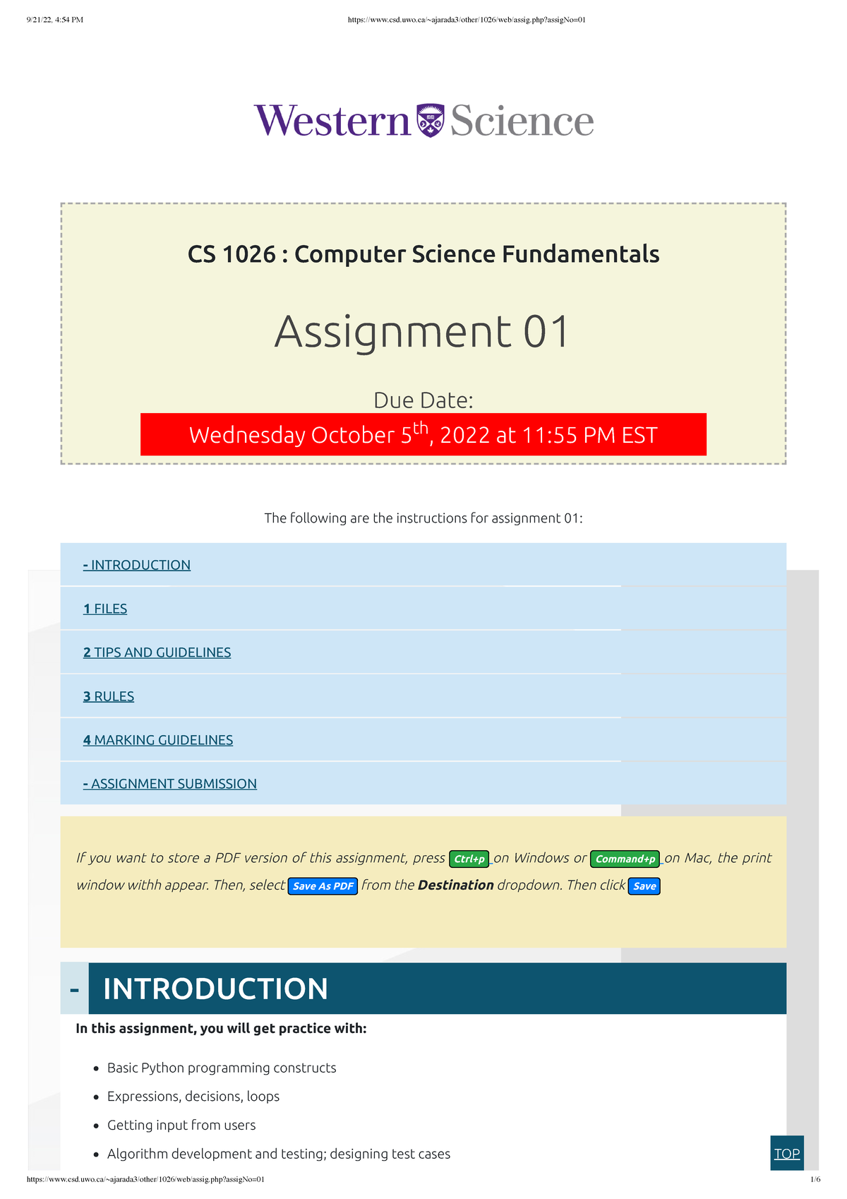 CS 1026: Assignment 01 Instructions and Guidelines - Studocu