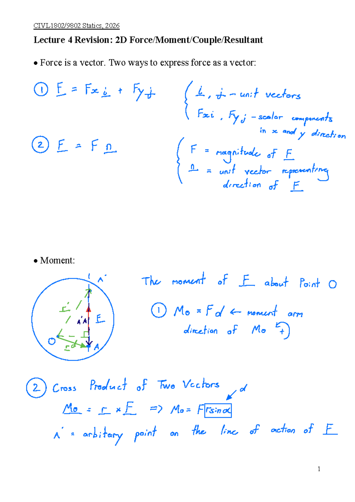 Statics 2026 Lecture 4: 2D Force as a Vector and Resultant Systems ...