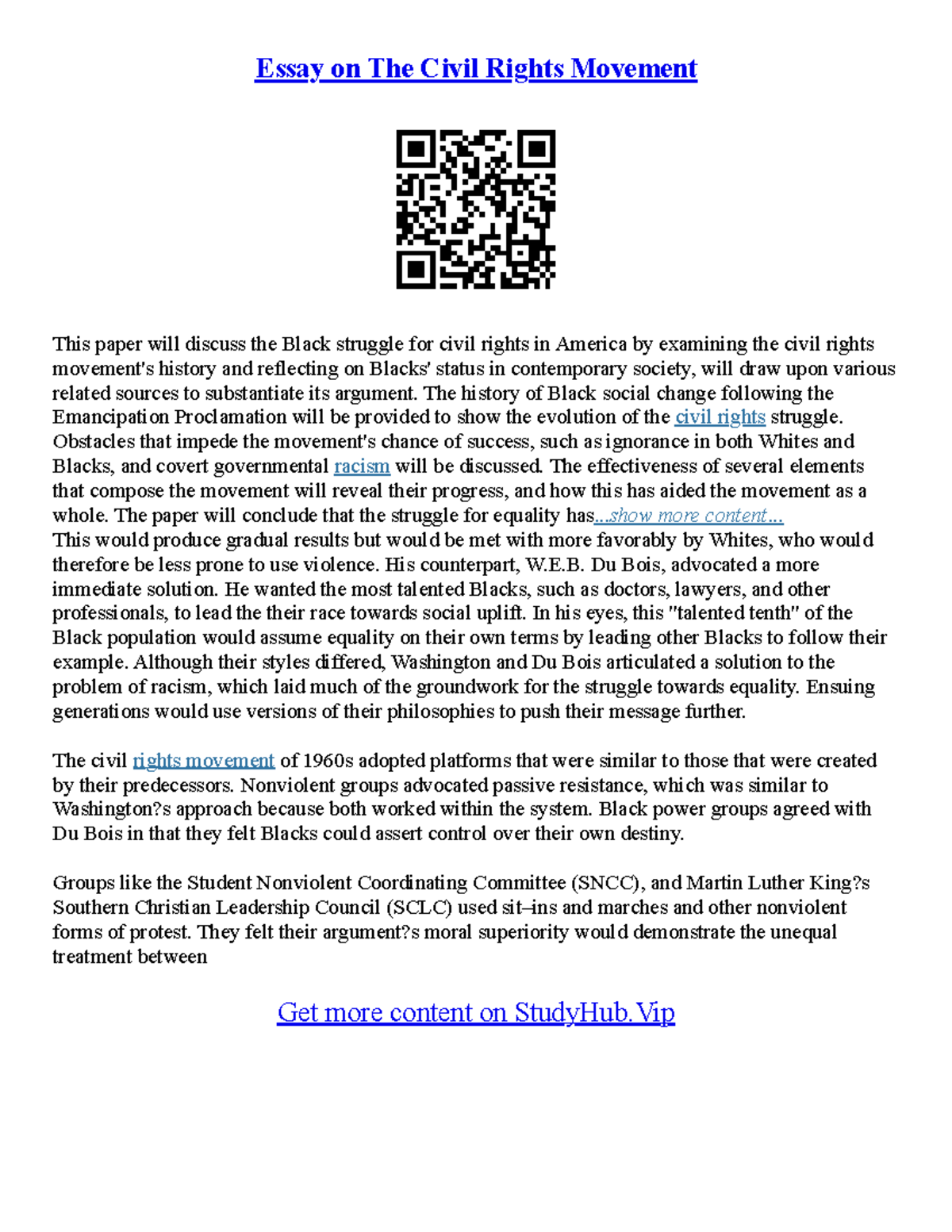 Essay on the Civil Rights Movement: History and Impact Analysis - Studocu