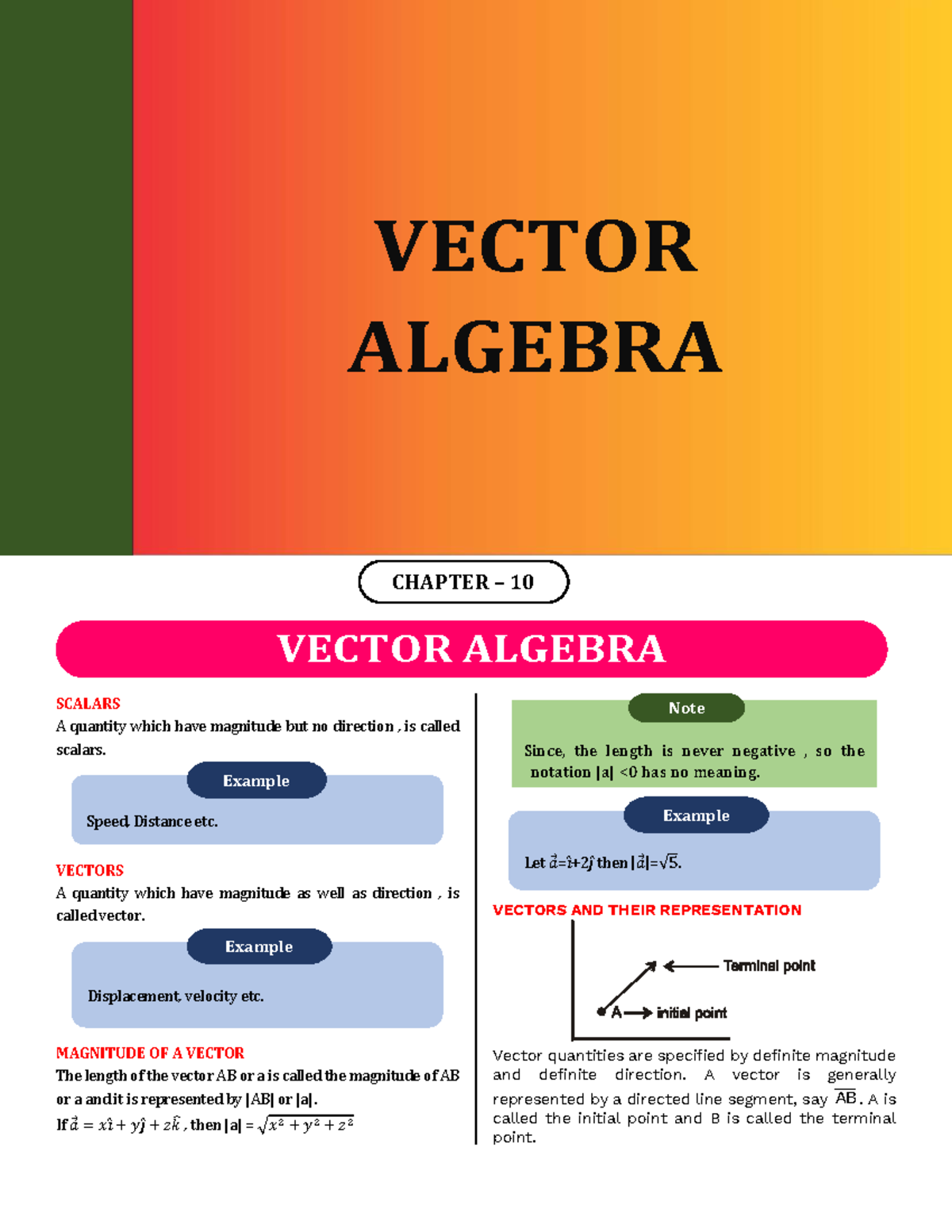 VECTOR ALGEBRA CHAPTER 10: SCALARS AND VECTORS EXPLAINED - Studocu