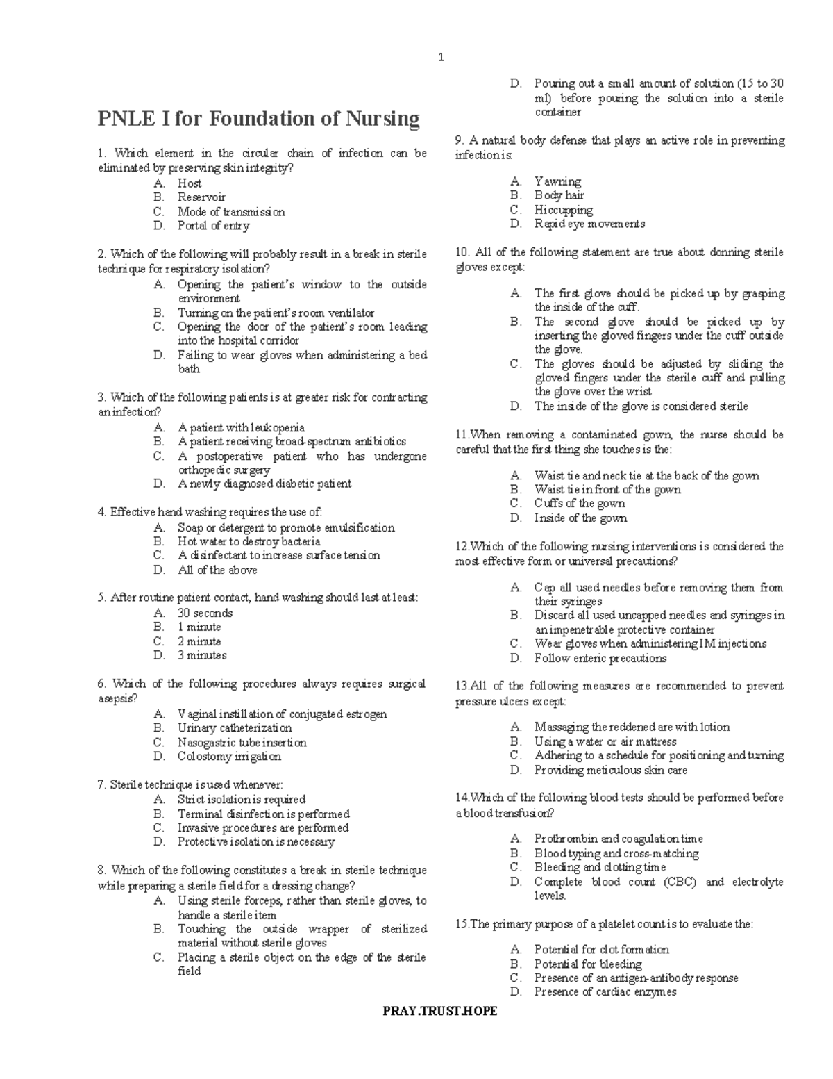 PNLE-PART-3 - Infection Control and Aseptic Techniques Reviewer - Studocu