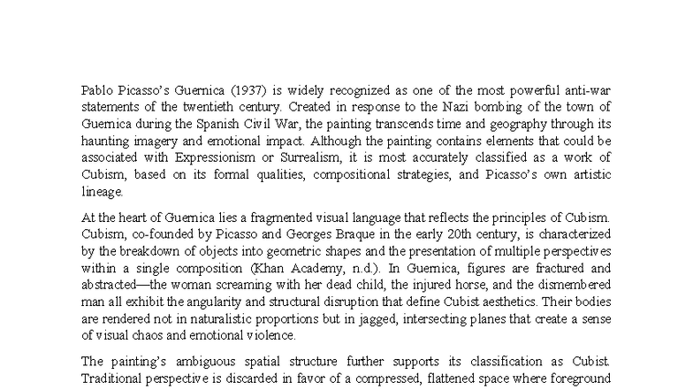 Ahist 1401 Discussion UNIT 7 - Pablo Picasso’s Guernica (1937) is ...