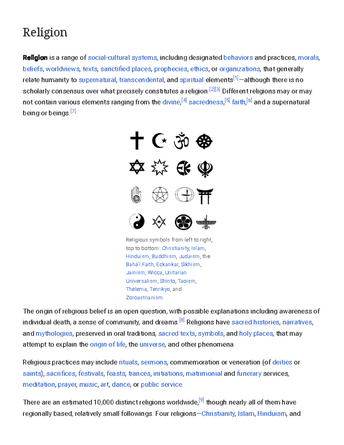 Religion - Wikipedia - Good luck - Religion Religion is a range of ...