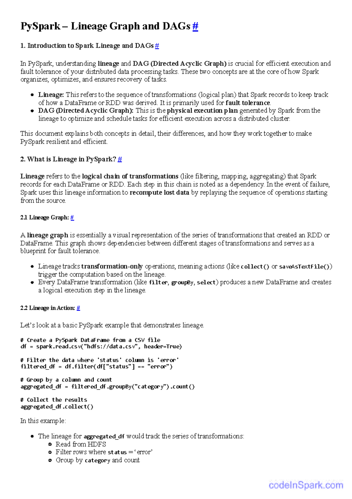 Pyspark - Understanding Lineage Graphs and DAGs in Data Processing - Studocu