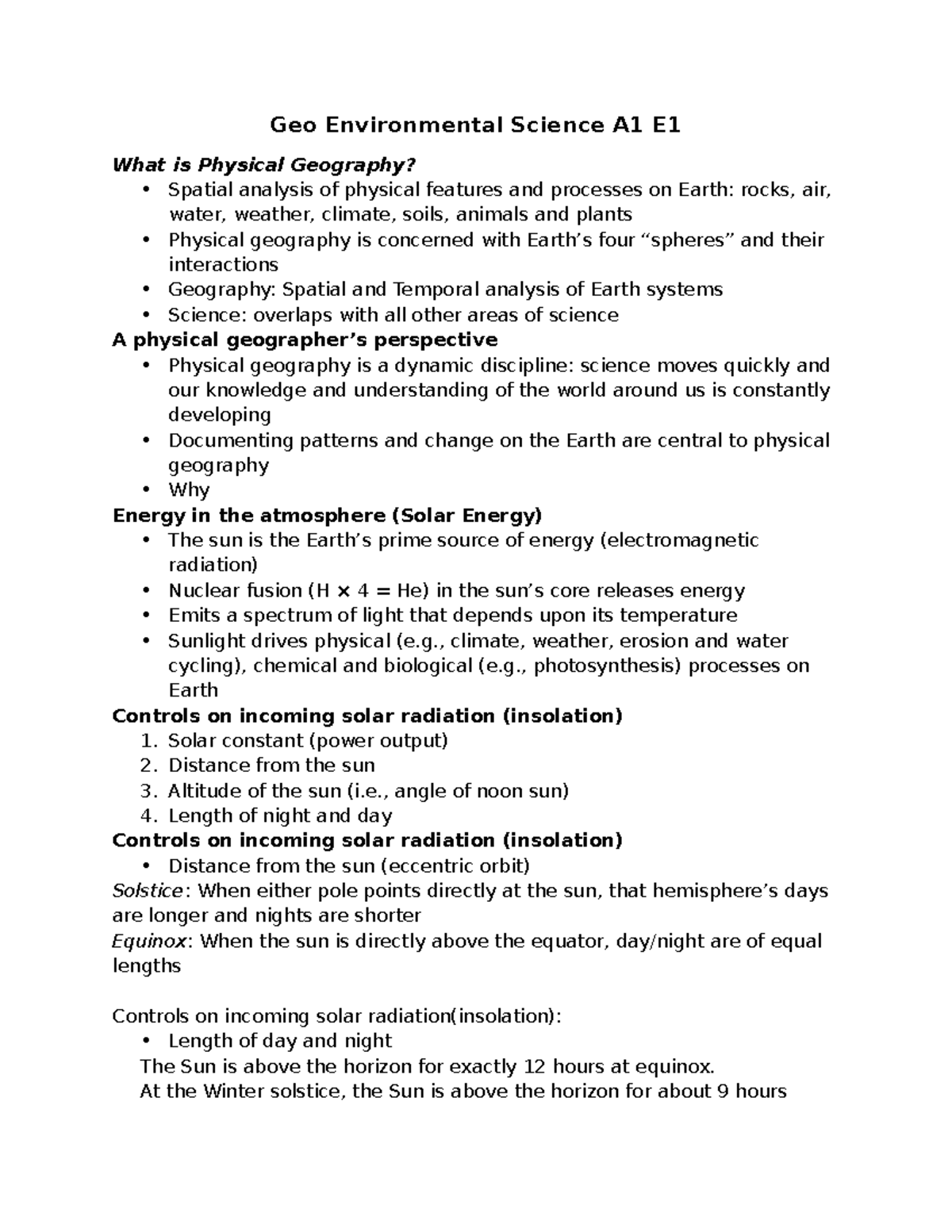 Geo Environmental Science A1 E1: Understanding Physical Geography and ...