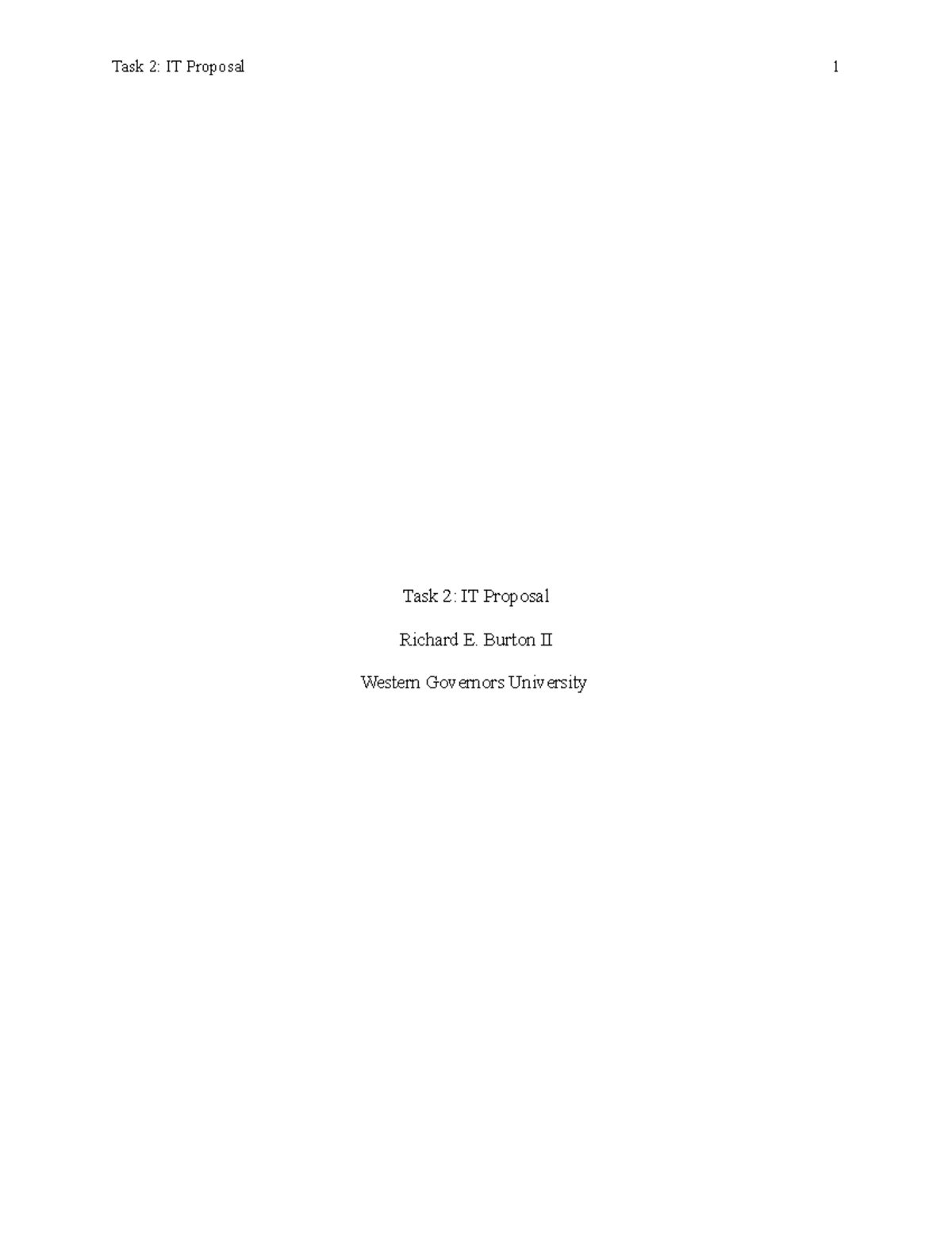 Capstone TASK 2 - Task 2 - Task 2: IT Proposal Richard E. Burton II ...
