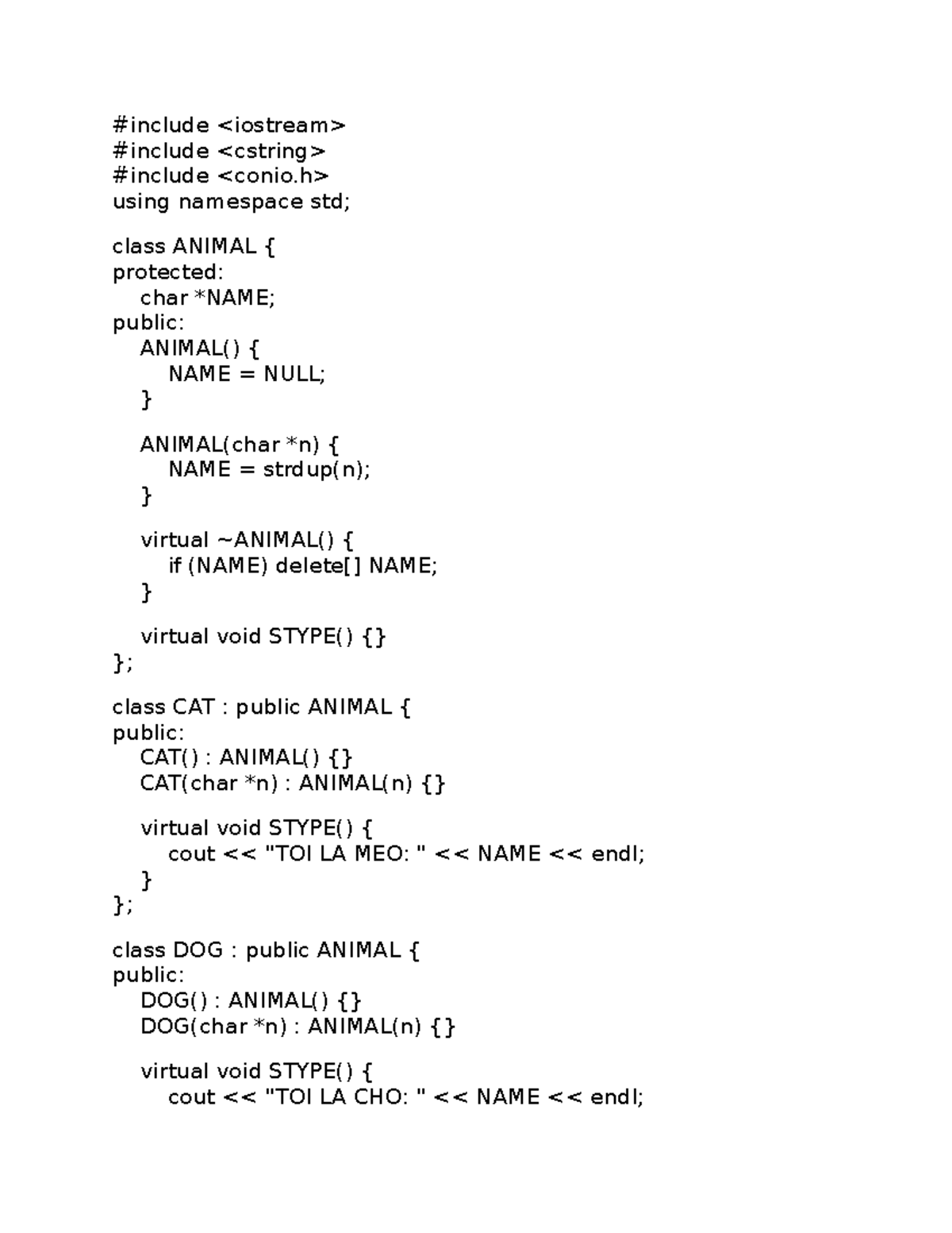 C++ Class Inheritance: ANIMAL, CAT, and DOG Overview - Studocu