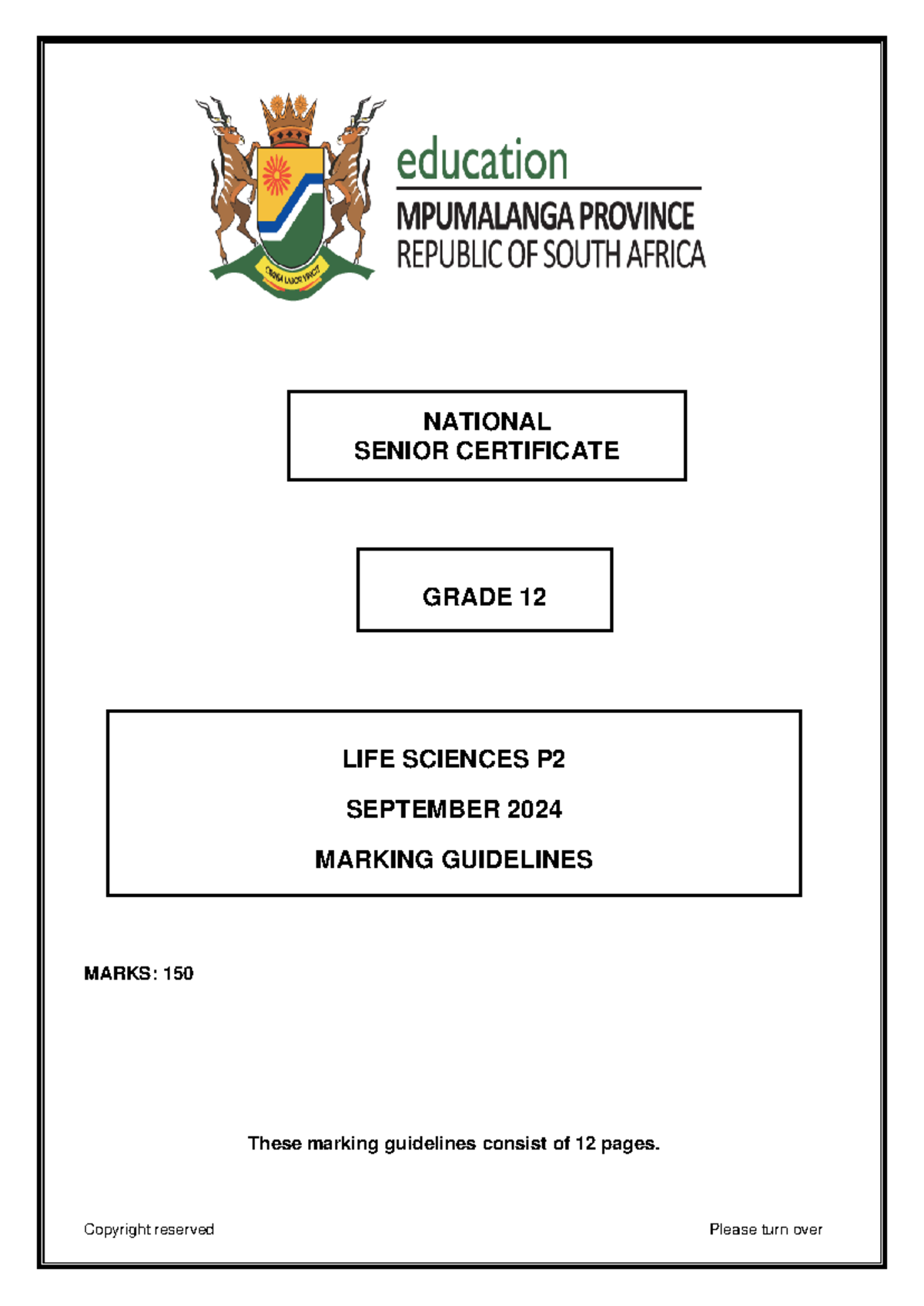 LFSC P2 MG 2024 ENG - Life Sciences Marking Guidelines Memo - Studocu