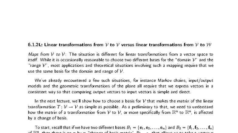 6.1.2L: Linear Transformations and Change of Basis in V - Studocu