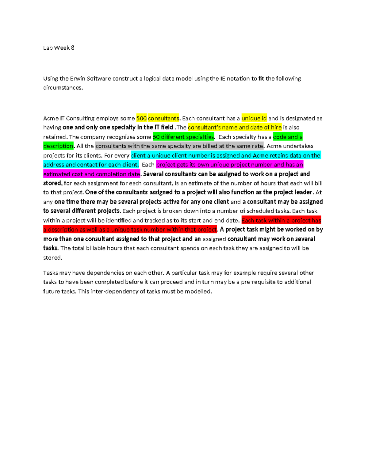 Lab Week 8 - lab week 8 - Lab Week 8 Using the Erwin Software construct ...