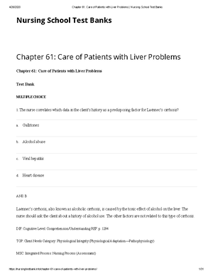 Ch 62 - Practice questions for exams - Chapter 62: Managements of ...