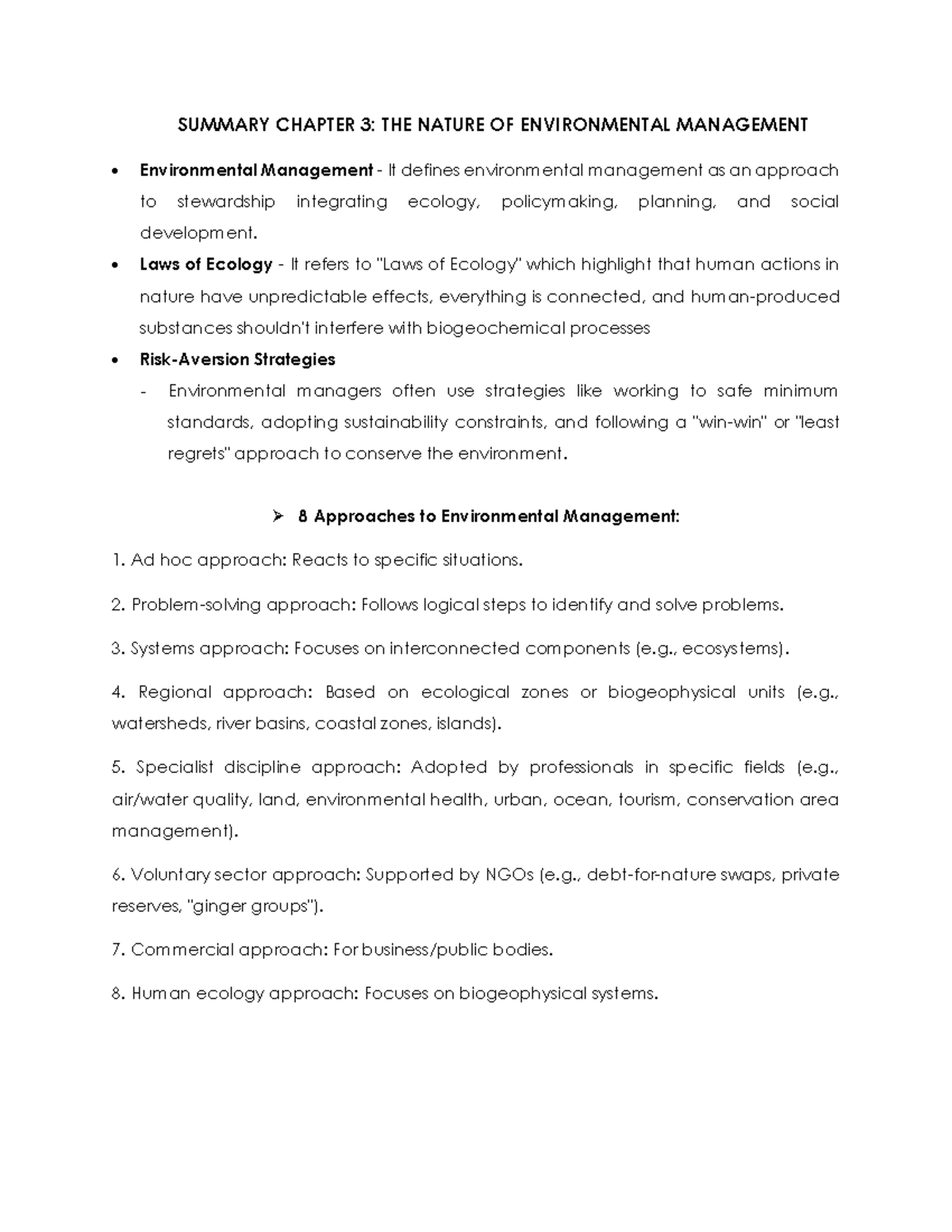 Summary of Chapter 3: The Nature of Environmental Management - Studocu
