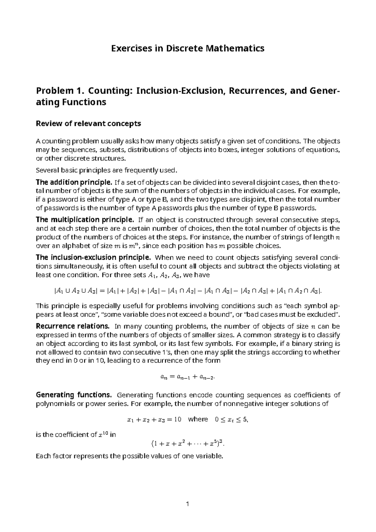 Advanced Discrete Math Exercises: Counting, Existence, and Optimization ...
